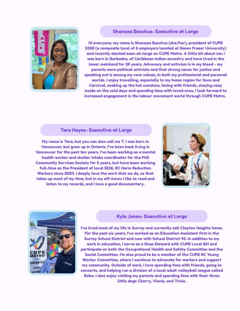Meet the CUPE Metro Executive | Metro Vancouver District Council